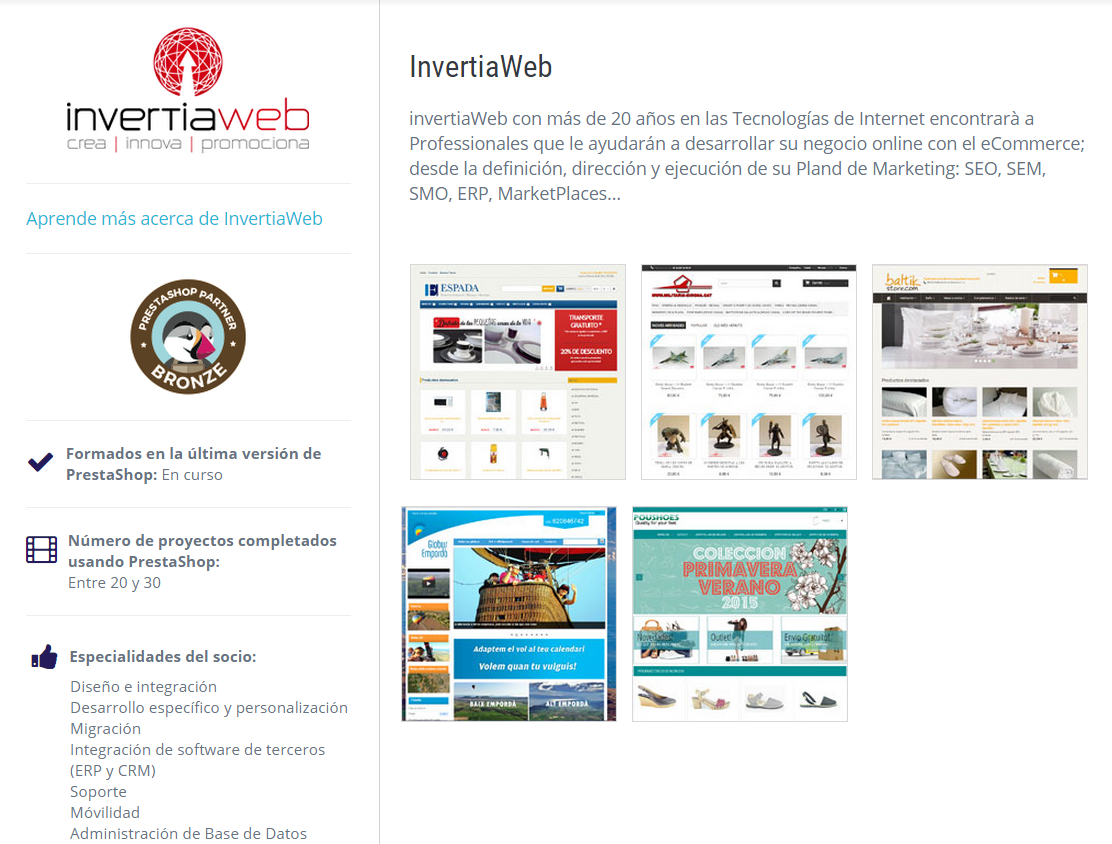 Agencia asociada y certificada por Prestashop invertiaWeb